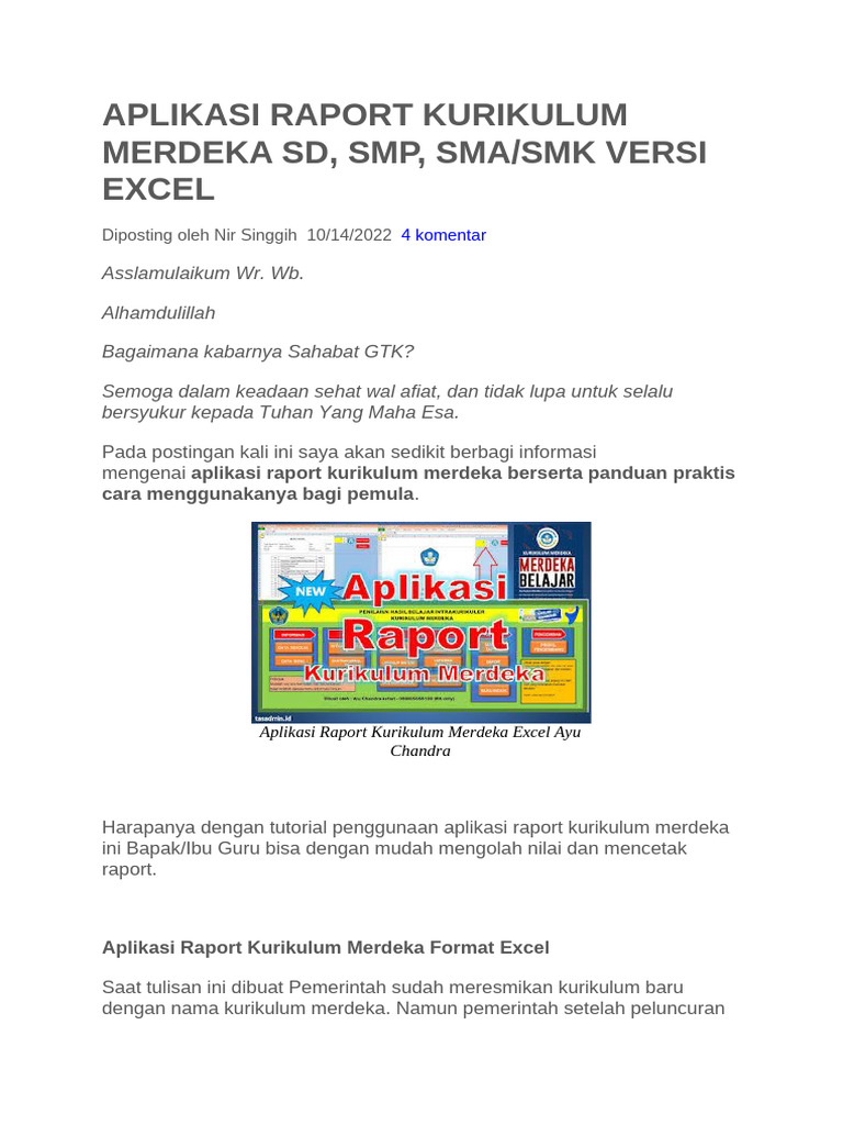 Tutorial Pengisian Aplikasi Raport Kurikulum Merdeka SD | PDF