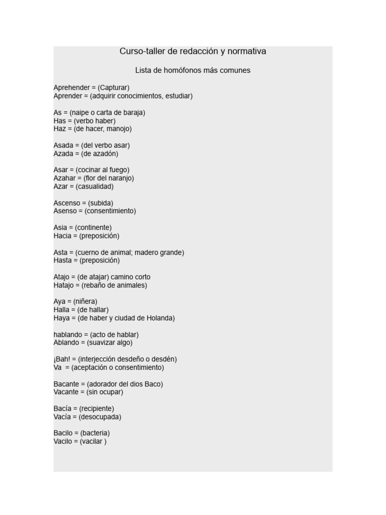 Lista de Homófonos | PDF