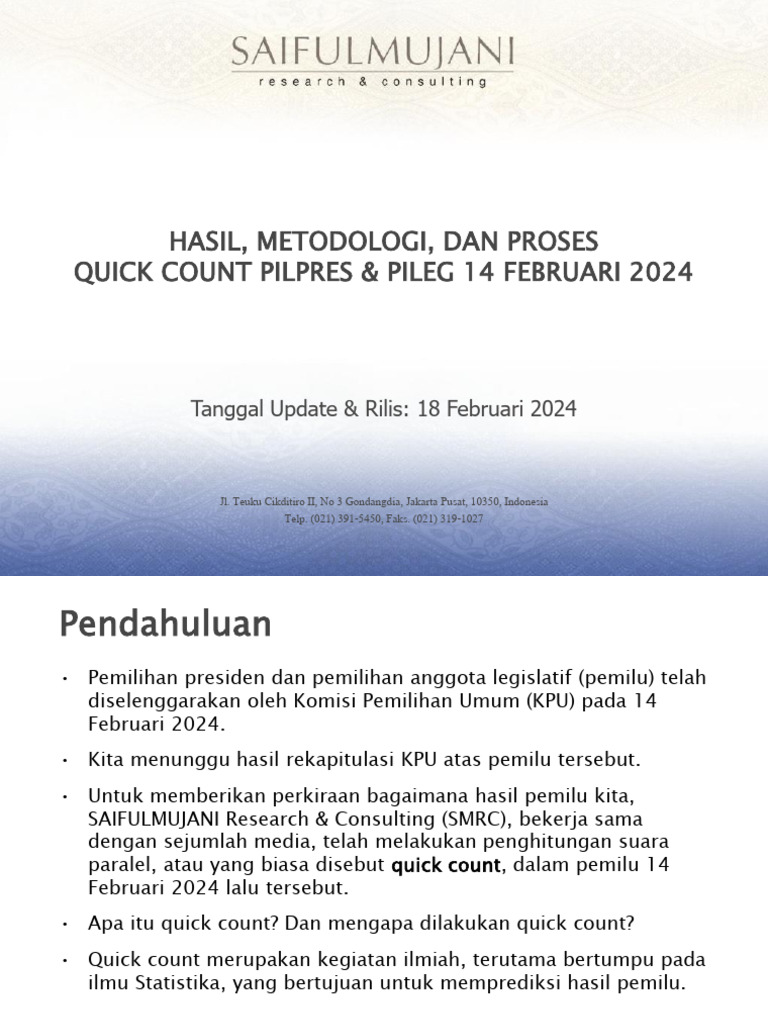 SMRC Hasil Metodologi Dan Proses QC Pilres Pileg 14 Februari 2024 Update | PDF