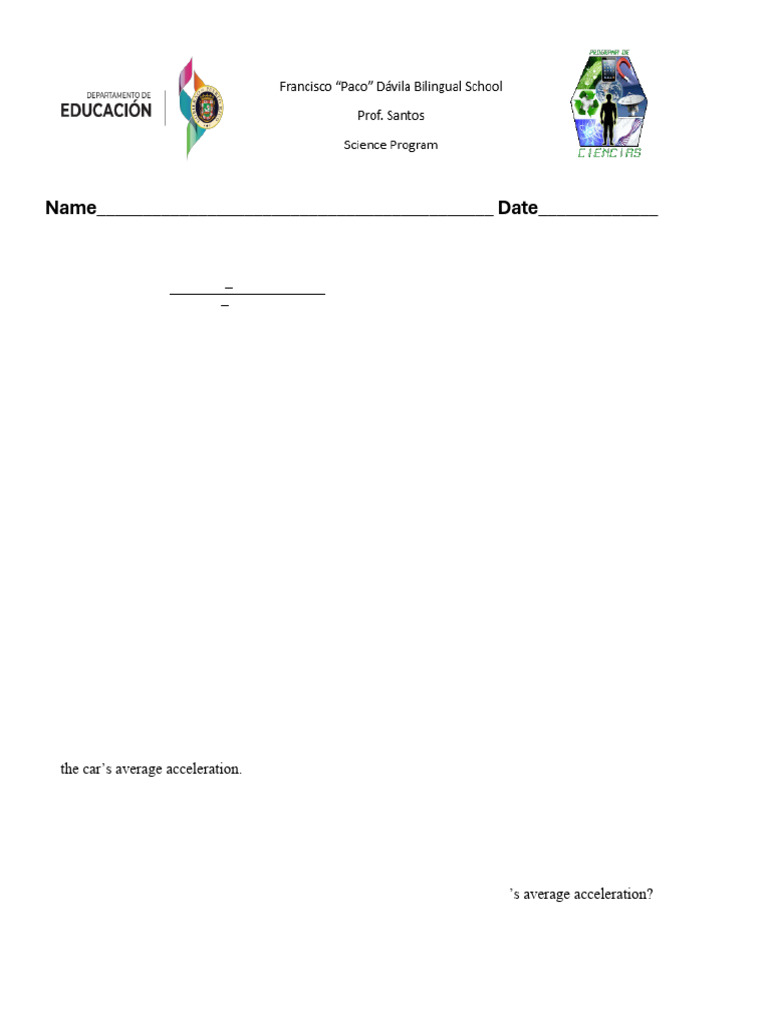 Acceleration Worksheet | PDF | Acceleration | Temporal Rates