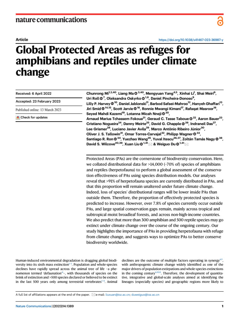 Global Protected Areas As Refuges For Amphibians and Reptiles Under ...
