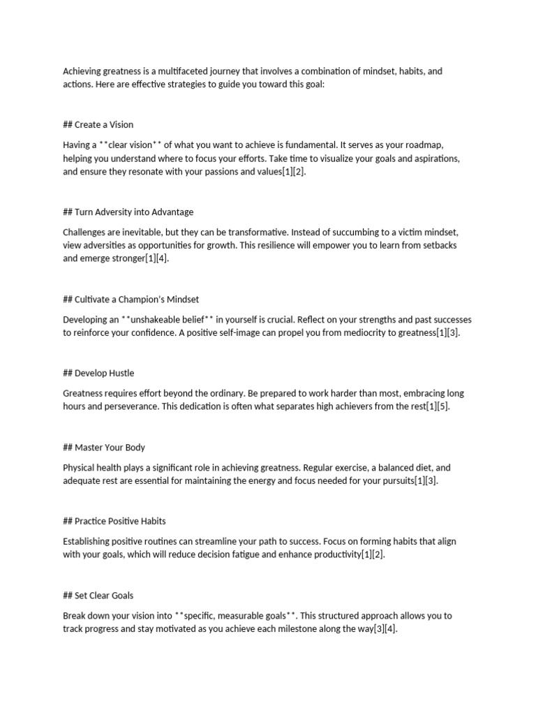 greatness | PDF | Goal | Mindset