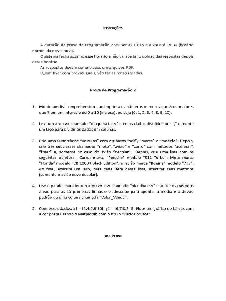 Prova Python 2024 | PDF