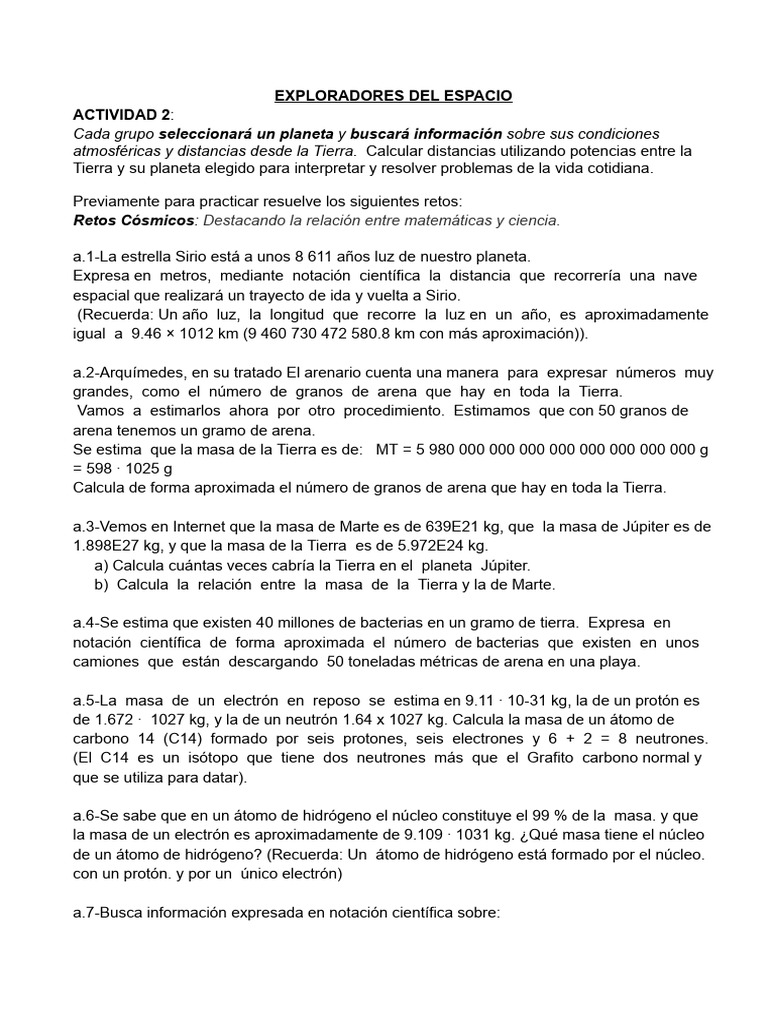 EXPLORADORES DEL ESPACIO - Actividad 2 | PDF | Neutrón | Núcleo atómico
