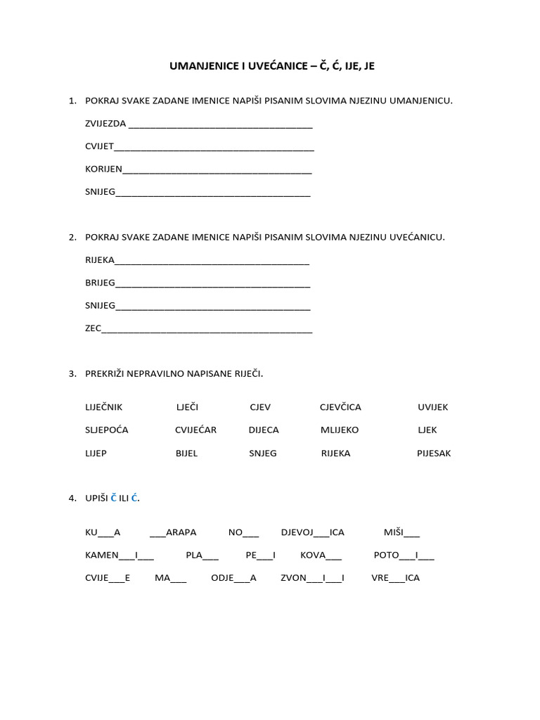 Nl-Imenice Umanjenice I Uvećanice Č, Ć, Ije, Je | PDF