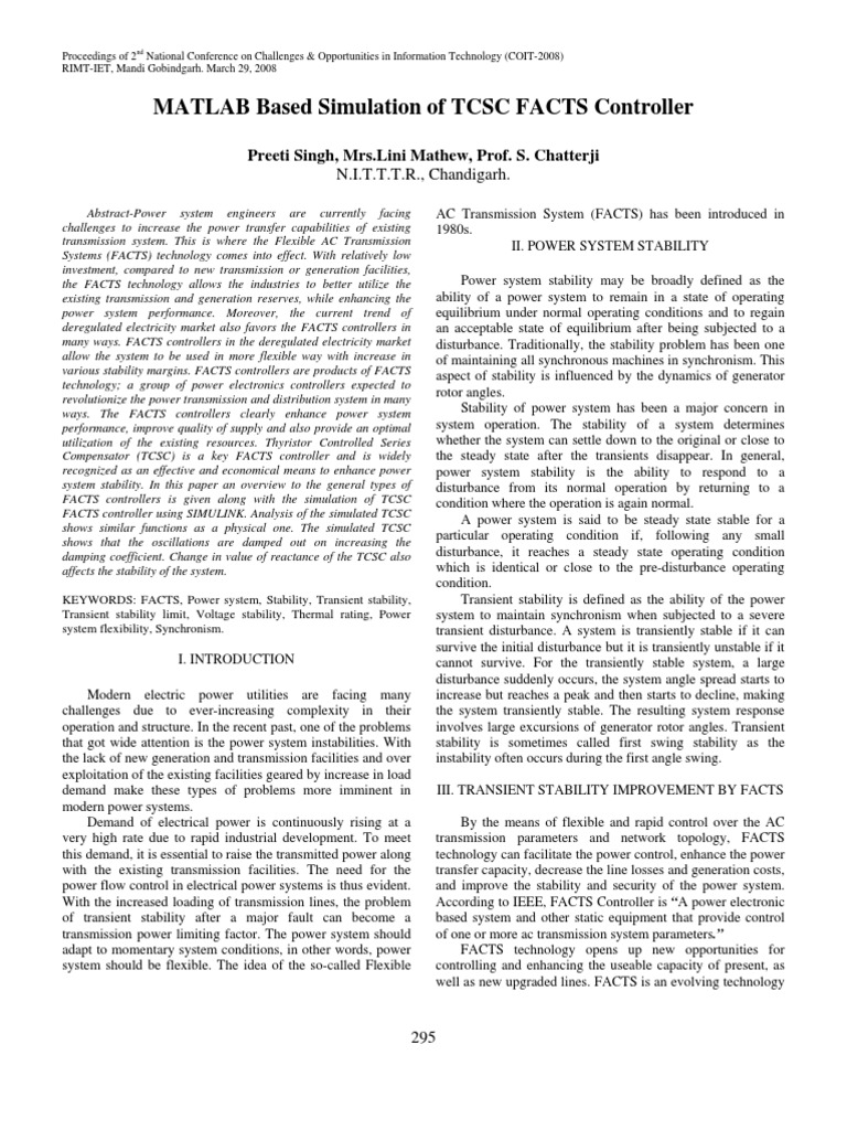 Matlab Based Simulation Of Tcsc Facts Controller Pdf Steady State Electric Power System