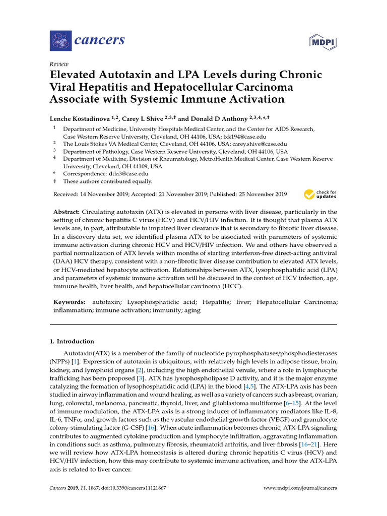 Elevated Autotaxin and LPA Levels During Chronic Viral Hepatitis and Hepatocellular Carcinoma ...