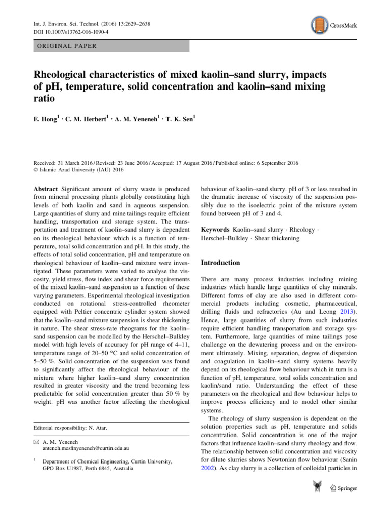 Artículo 18 - Rheological of Mixed Kaolin-Sand Slurry... Hong Et Al ...