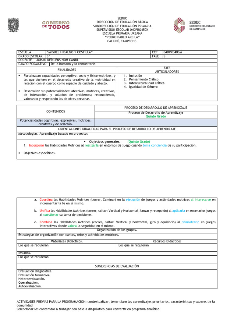 Proyecto Quinto Grado | PDF | Evaluación