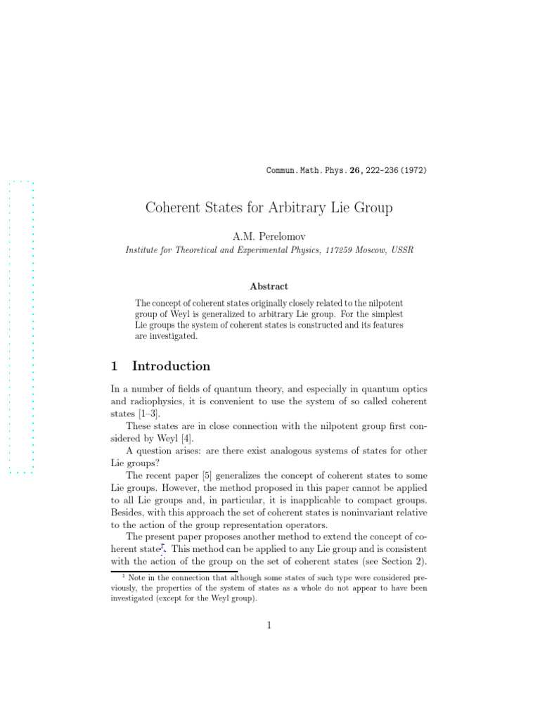 2002) Coherent States Arbitrary Lie Group | PDF | Vector Space | Group ...
