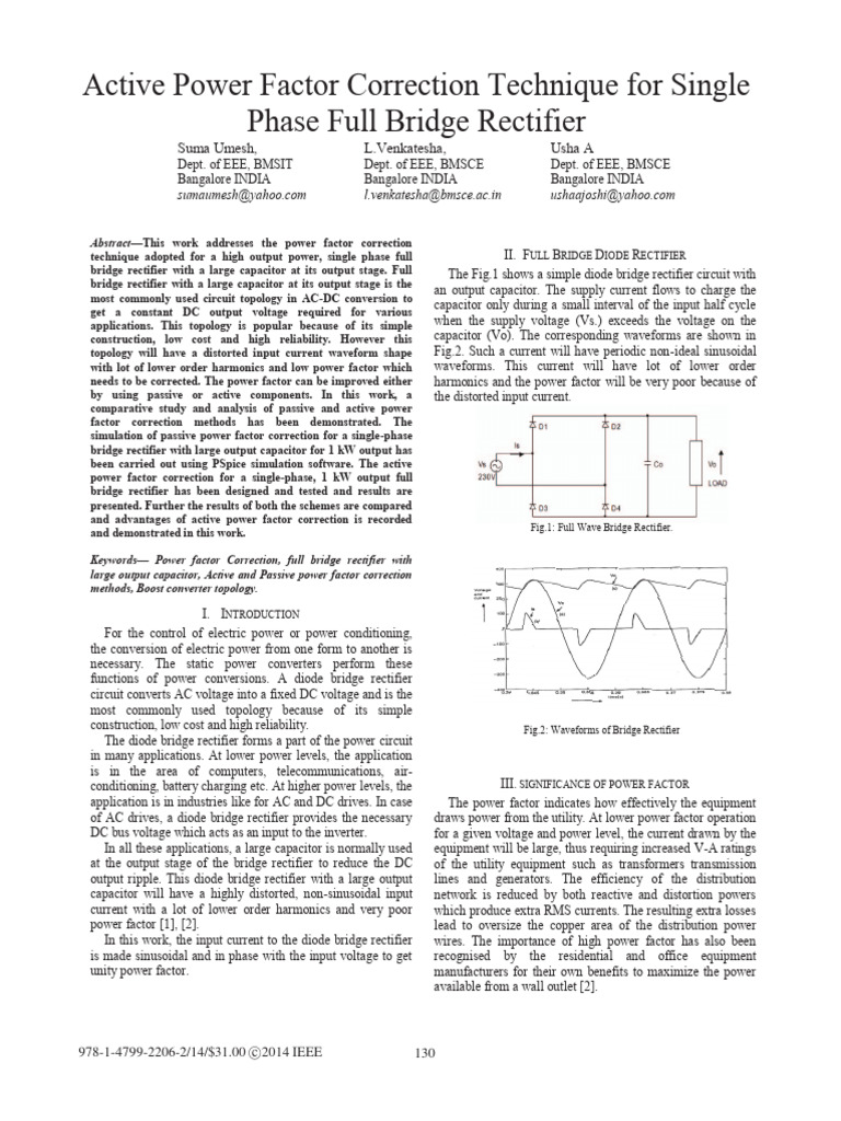 Active Power Factor Correction Technique For Single Phase Full Bridge Rectifier | PDF ...