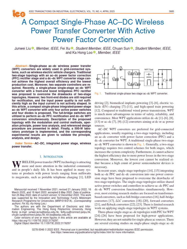 A Compact Single-Phase ACDC Wireless Power Transfer Converter With Active Power Factor ...