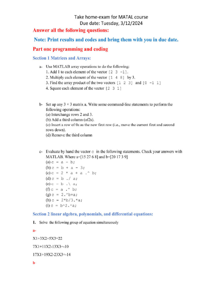 Matalb - Take-Home Exam-2 | PDF