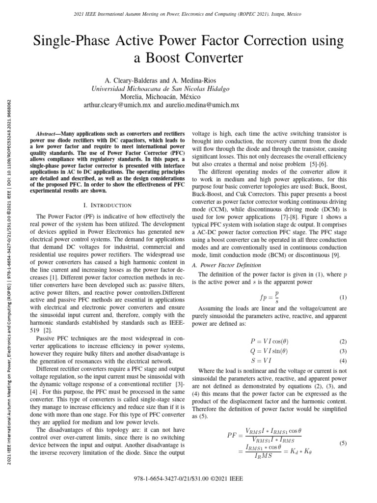 Single-Phase Active Power Factor Correction Using A Boost Converter | PDF | Rectifier ...