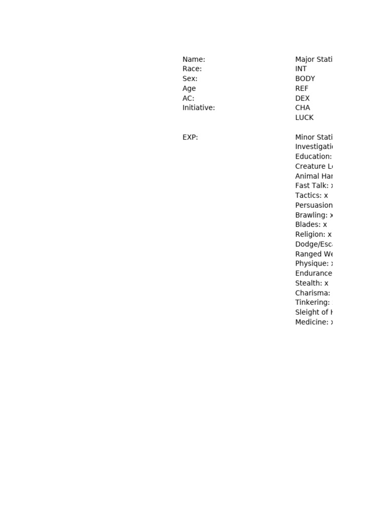 Dragon Slayers Character Sheet | PDF