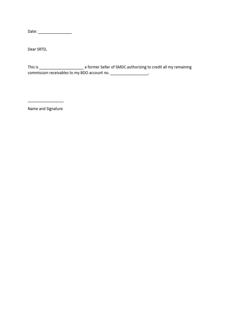 Bdo Acct Authorization Letter Pdf 8512