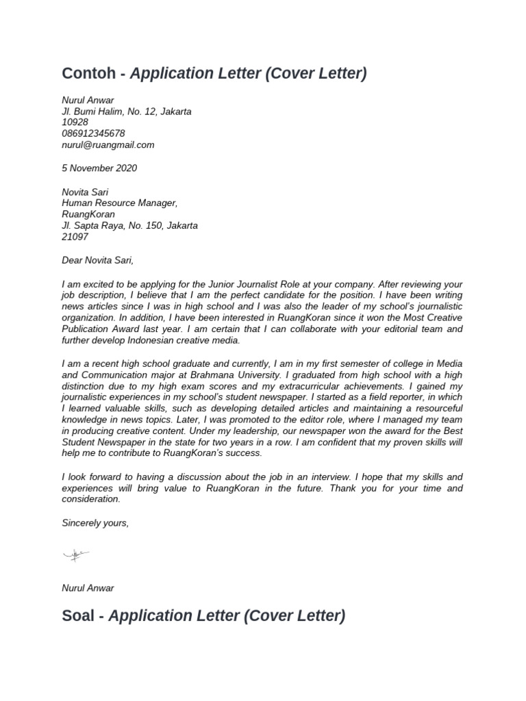 Sample Cover Letters for Job Applications | PDF