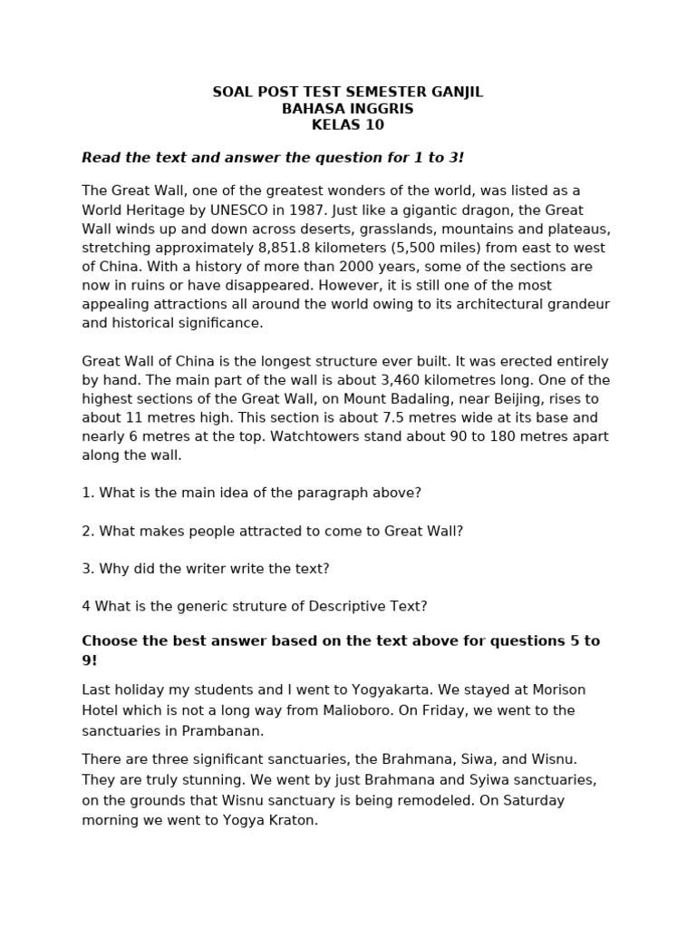 Soal Post Test Semester Ganjil | PDF | Language Mechanics | Syntax