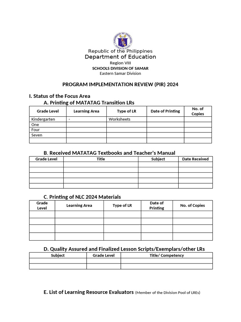 Sample Template PIR v2 | PDF