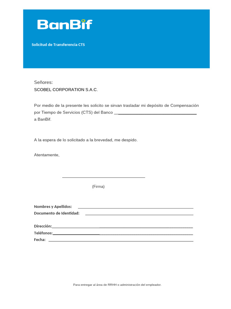 Solicitud Transferencia Cts Banbif | PDF