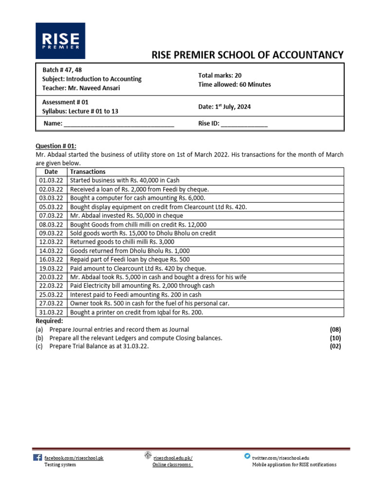 Accounting Journal Entries Exercise | PDF