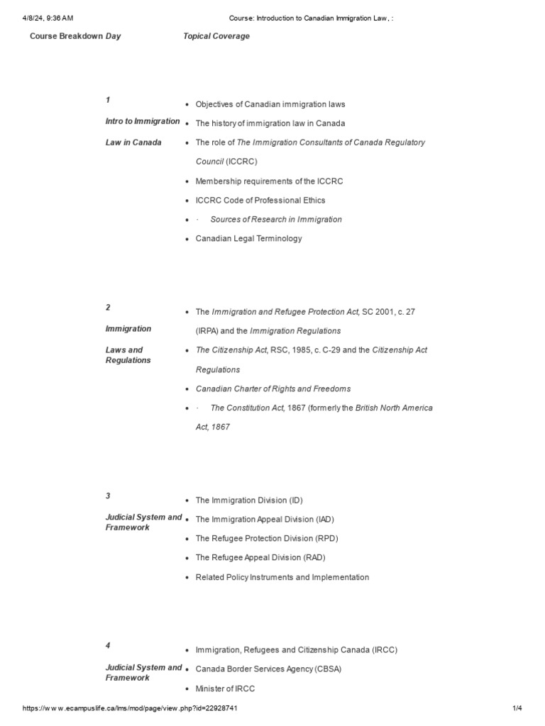 Course - Introduction To Canadian Immigration Law | PDF | Human ...