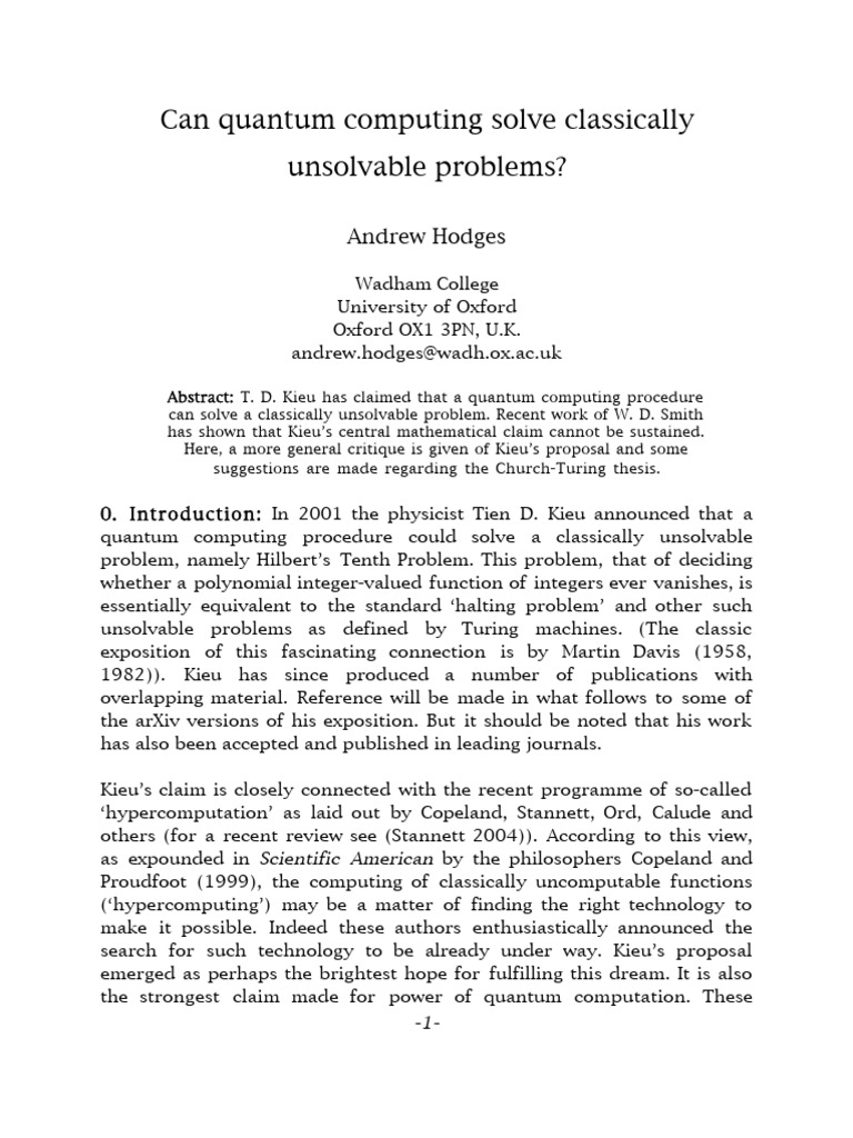 Quantum Computing and Unsolvable Problems | PDF | Wave Function | Perturbation Theory (Quantum ...