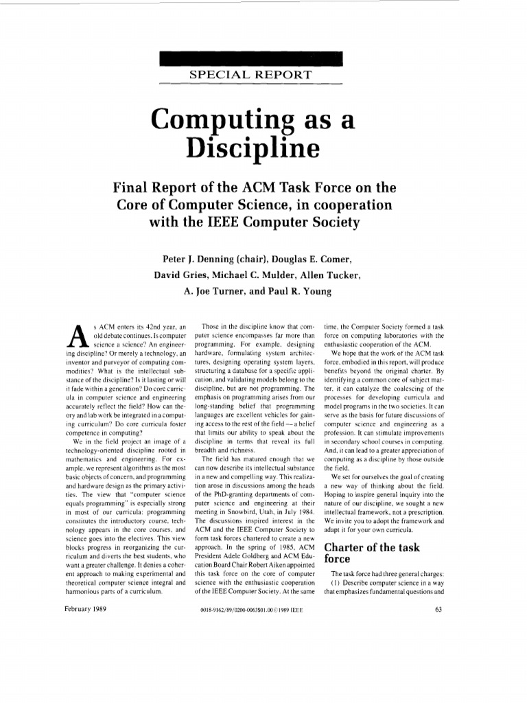 Denning-et-al-Computing As A Discipline | PDF | Computer Program | Programming