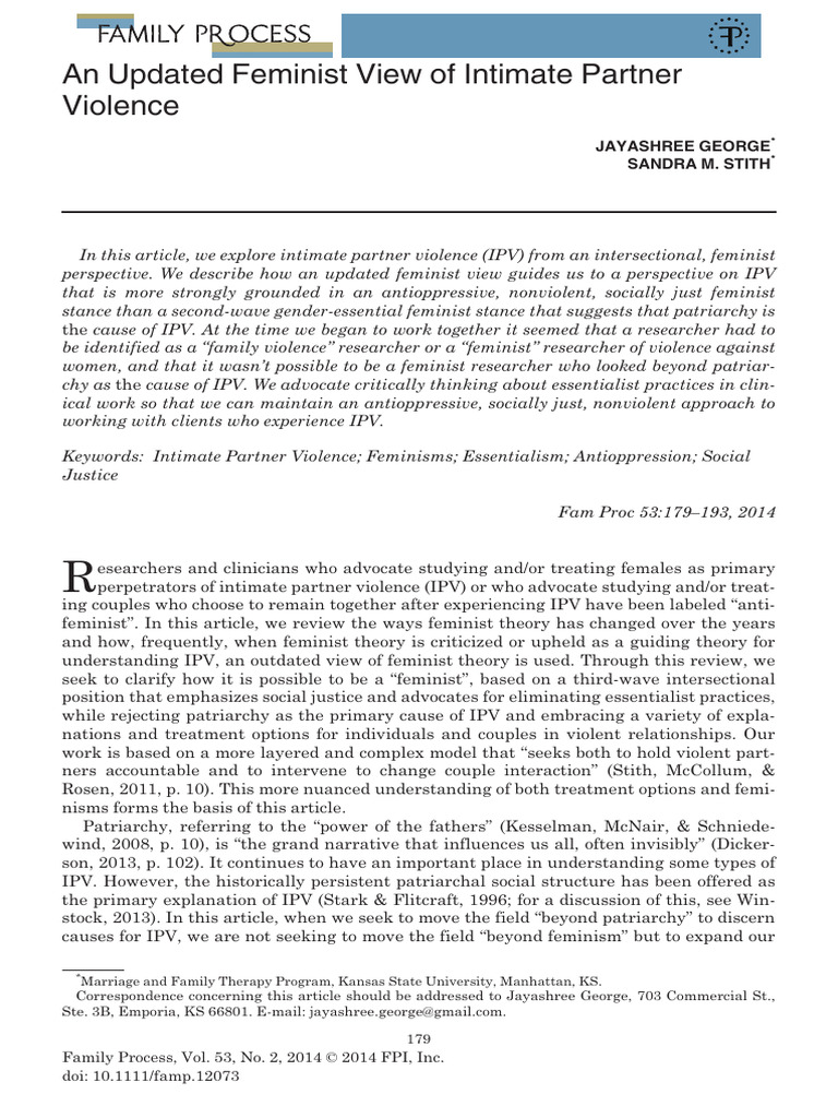 An Updated Feminist View of Intimate Partner Violence. | PDF | Feminism ...