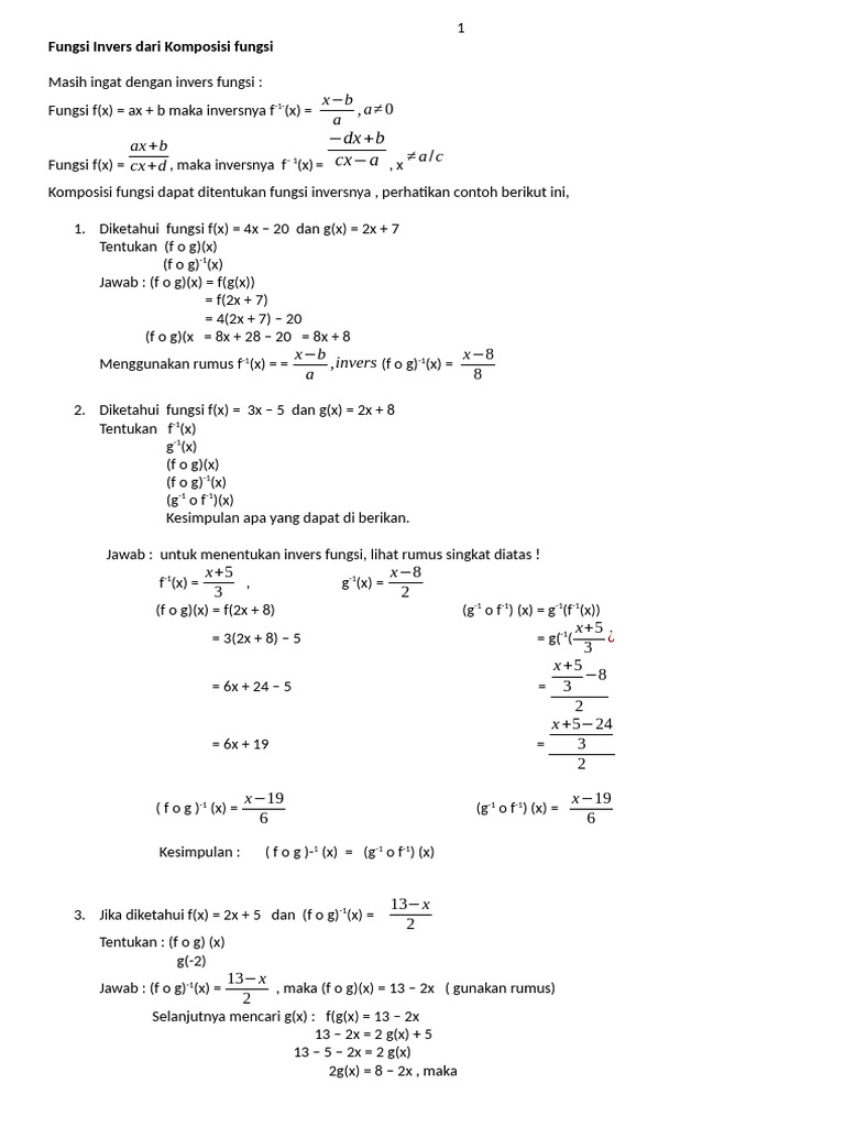 Invers dan Komposisi Fungsi Kelas 11 | PDF
