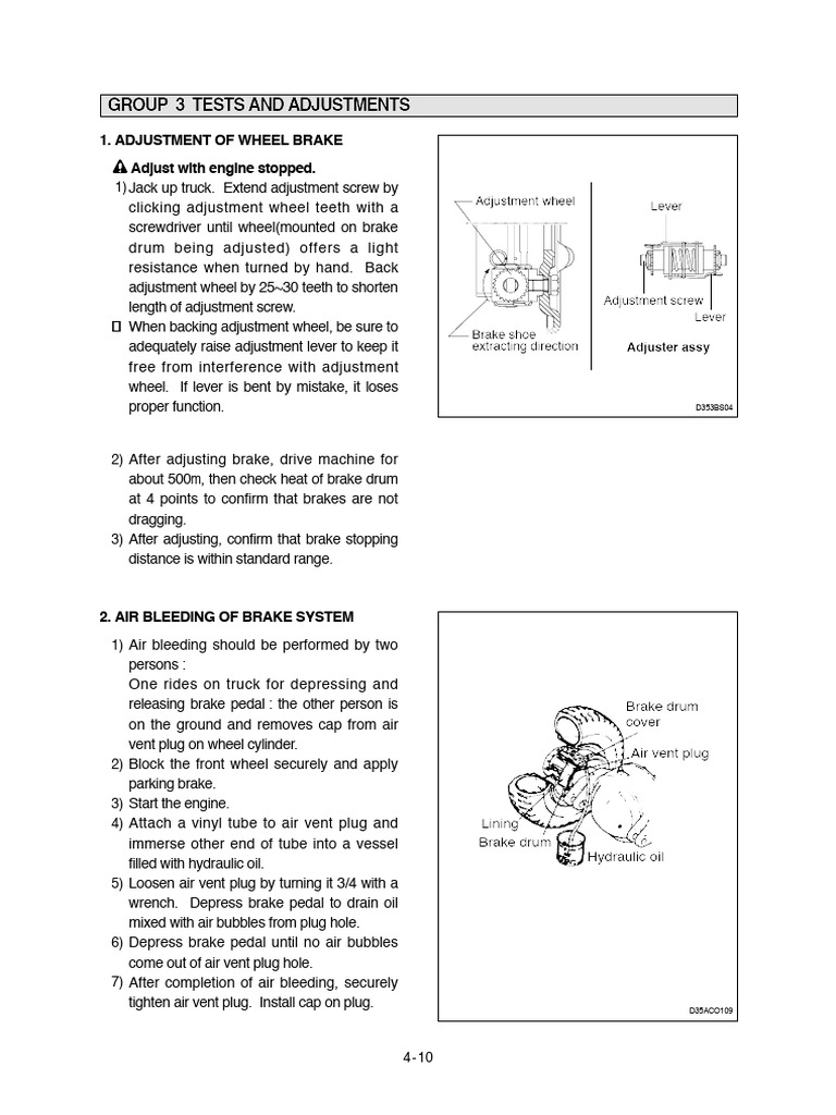 Group 3 Tests and Adjustments: 1. Adjustment of Wheel Brake Adjust With ...