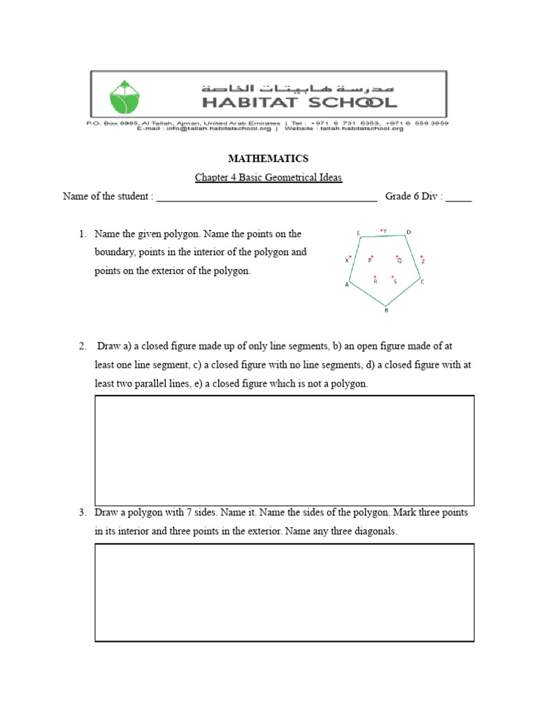 Chapter 4 Basic Geometrical Ideas Worksheet | PDF