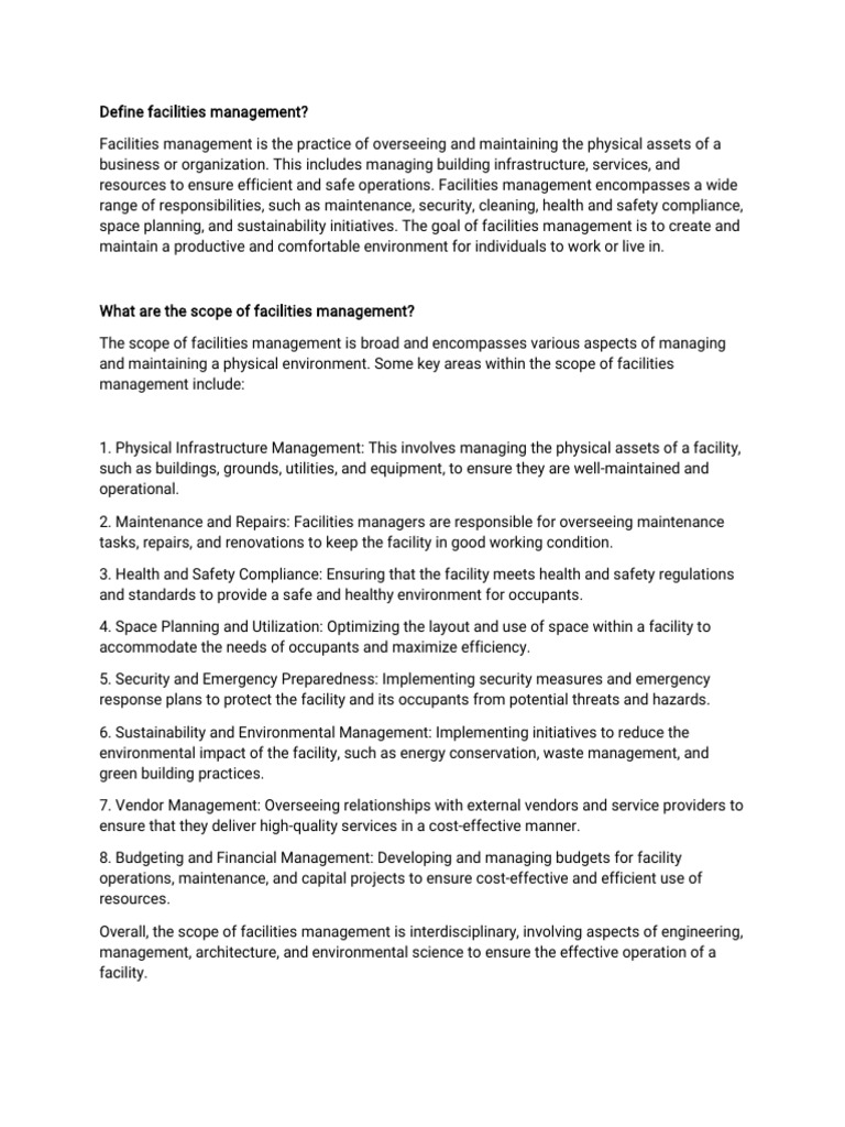 Understanding Facilities Management Scope | PDF | Real Estate Appraisal ...