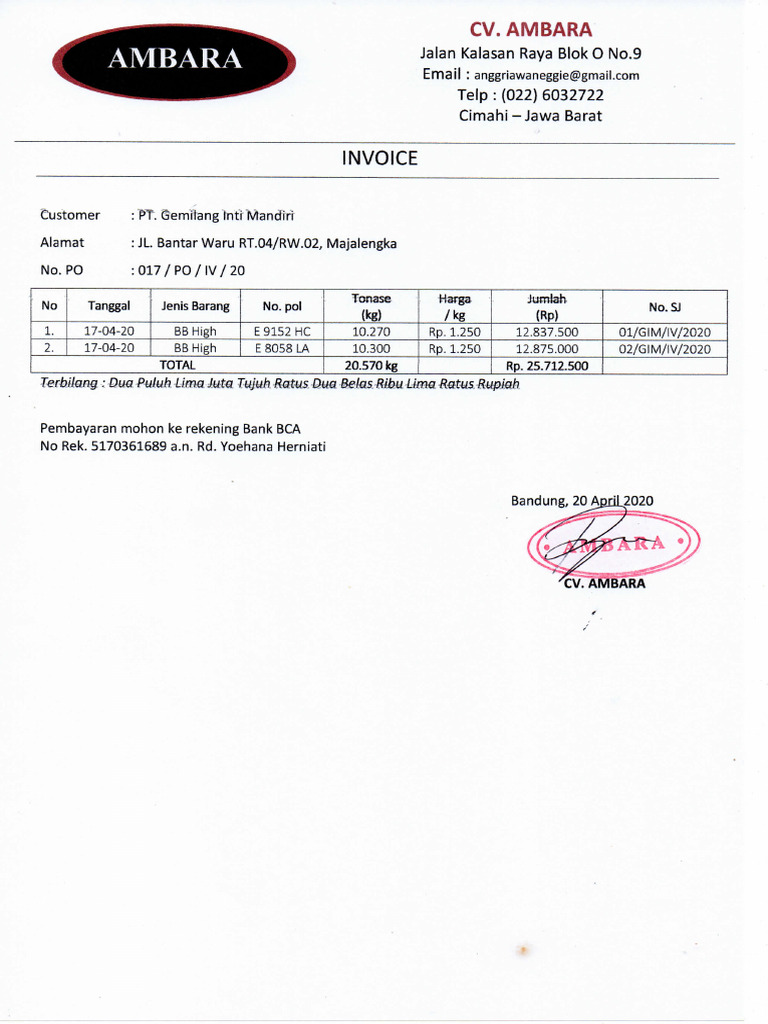 Invoice BB HIGH 17-04-20 | PDF