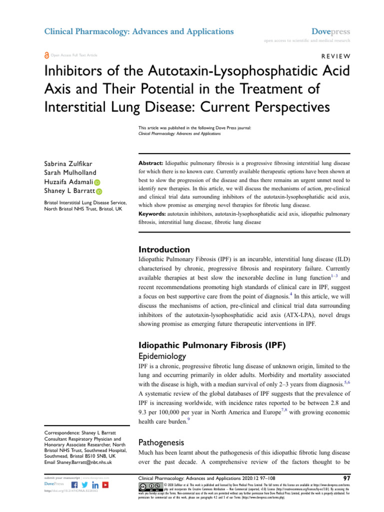 Inhibitors of The Autotaxin-Lysophosphatidic Acid Axis and Their ...