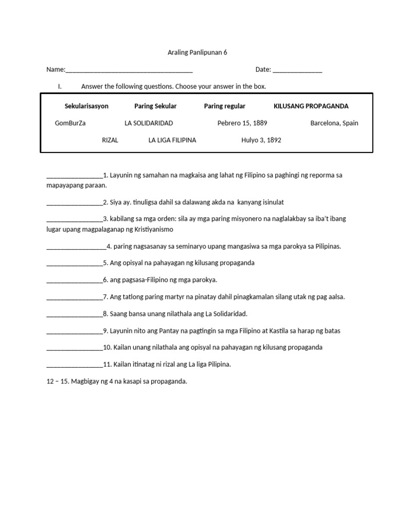 Araling Panlipunan 6 Quiz Week 3 q1 | PDF