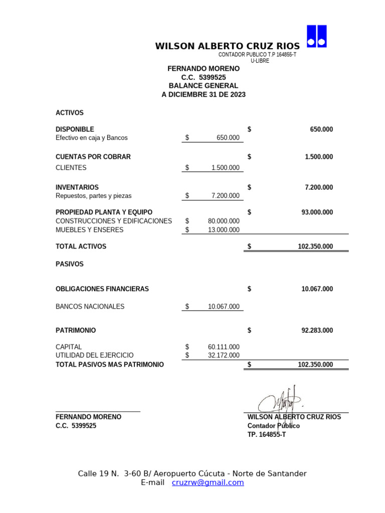 Balance General a Diciembre 2023 | PDF