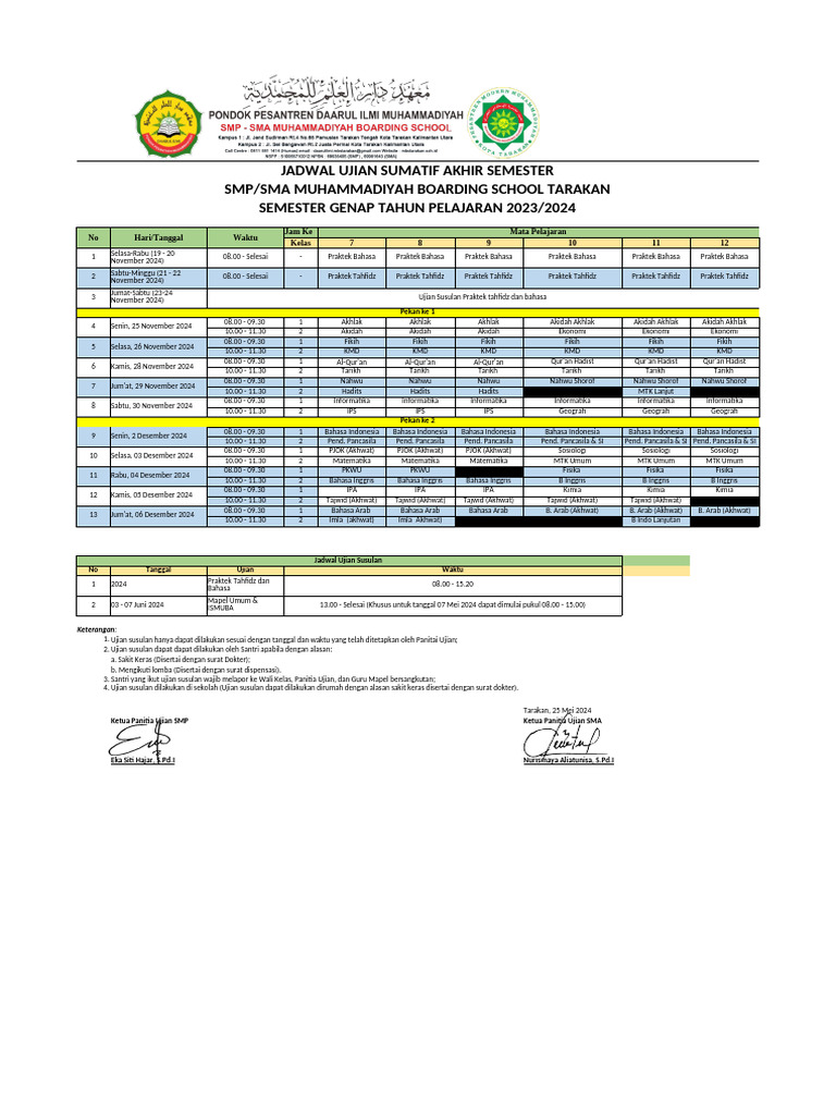 Jadwal Ujian SAS 2024-2025 | PDF