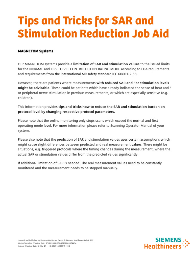 Tips and Tricks For SAR and Stimulation Reduction Job Aid | PDF | Image ...