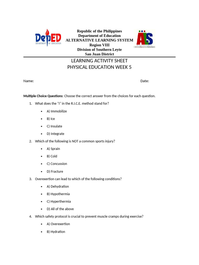 LAS PE WEEK 5 | PDF | Hypothermia | Dehydration
