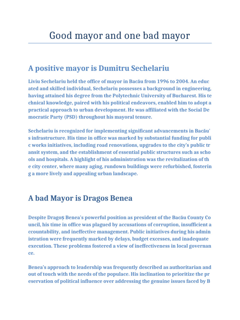 Bacău Mayors: Success vs. Failure | PDF
