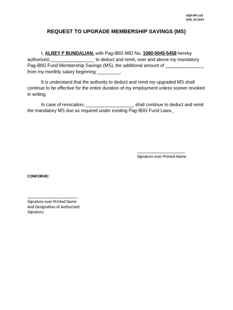 Upgrade Request for Pag-IBIG Savings | PDF