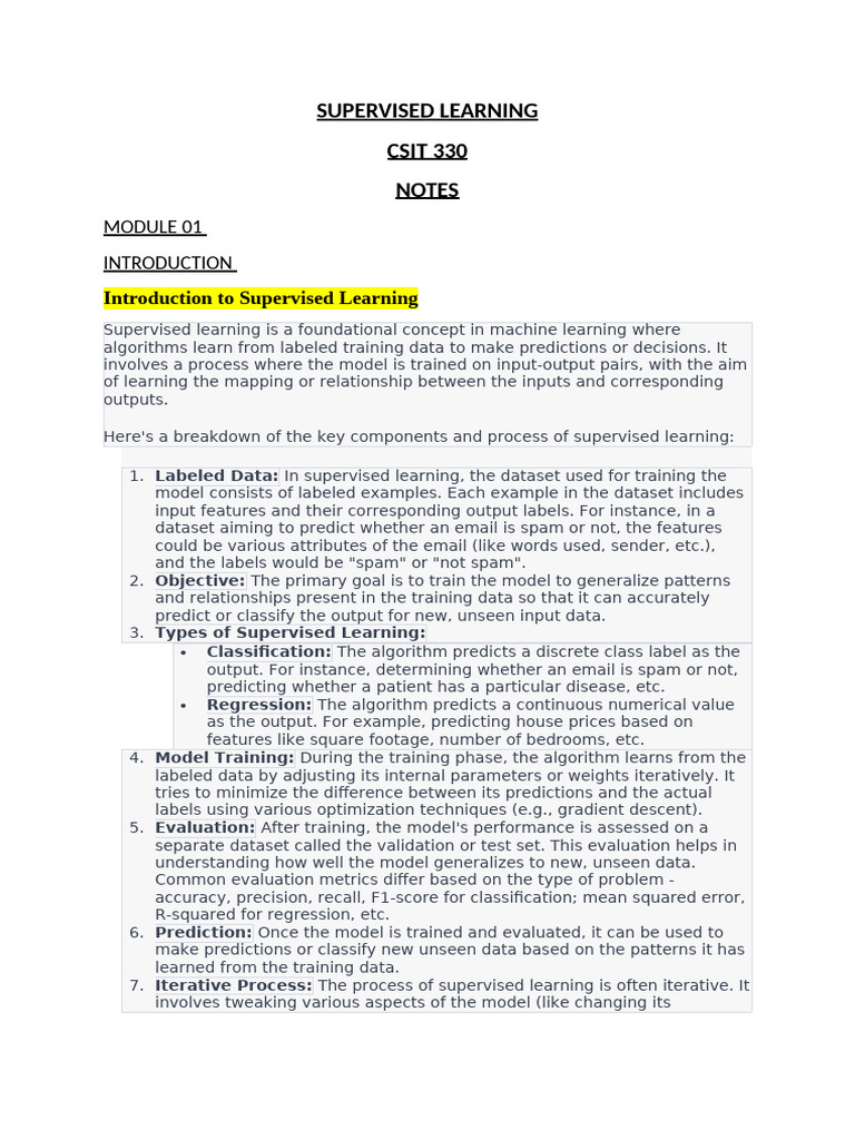 Supervised Learning Notes 1-4 | PDF | Support Vector Machine ...