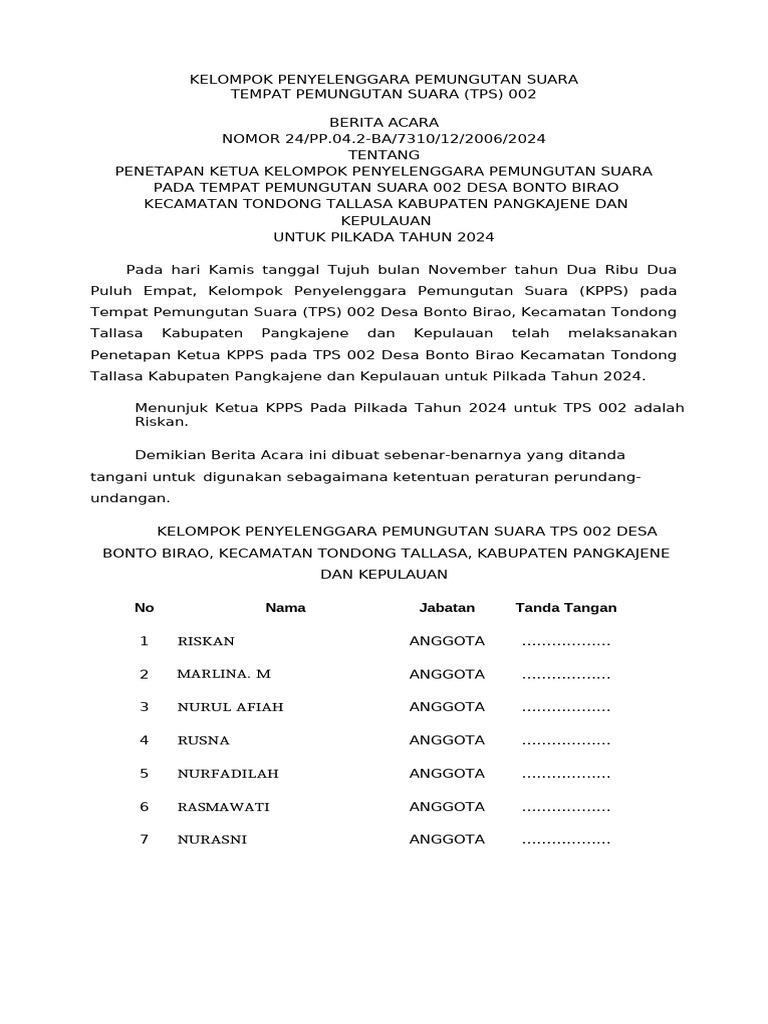 0 Ba KPPS Ketua TPS 2 | PDF