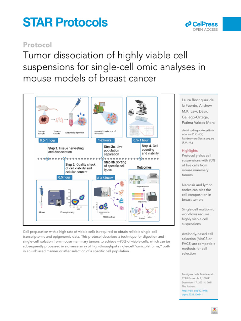 Tumor Dissociation of Highly Viable Cell Suspensions For Single-Cell ...