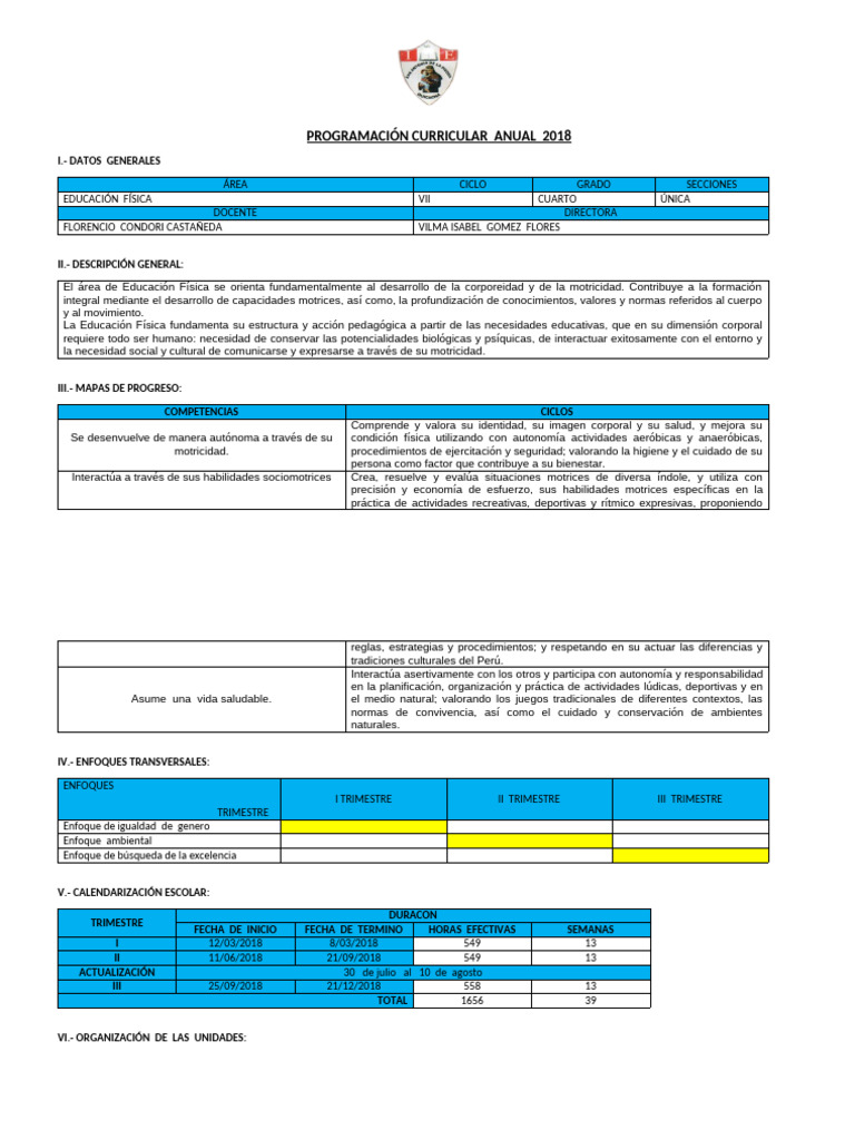 Programación Anual 4° 2018 | PDF | Evaluación | Maestros