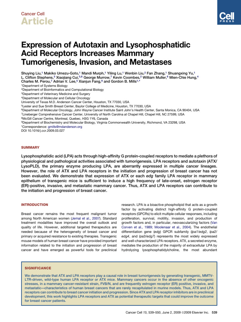 Expression of Autotaxin and Lysophosphatidic Acid Receptors Increases ...