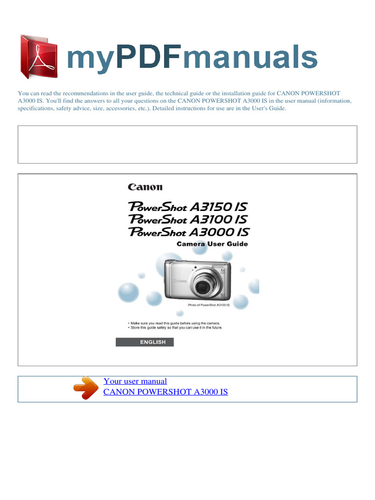 User Manual Canon Powershot A3000 Is e | PDF | Camera | Macro Photography
