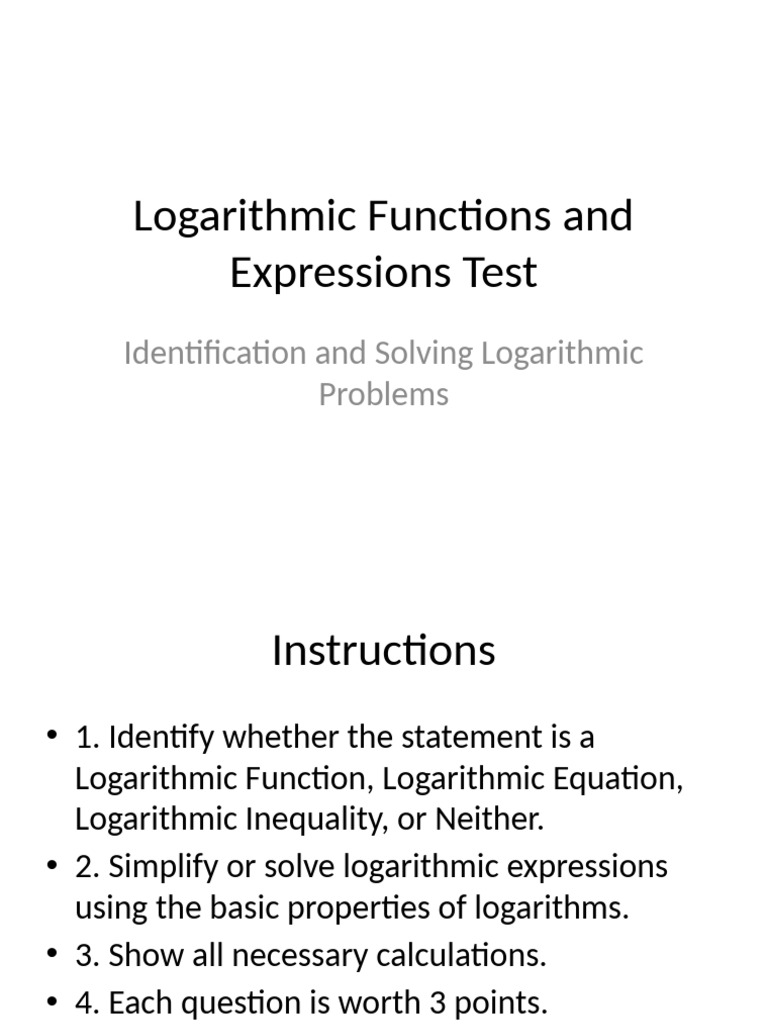 Logarithmic Problems Test | PDF