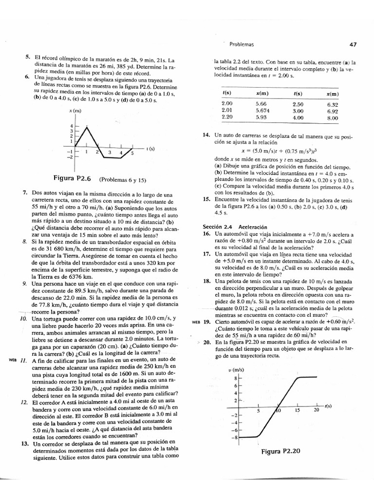 Problems Chapter 2 Cinemática Una Dimensión (Serway) | PDF